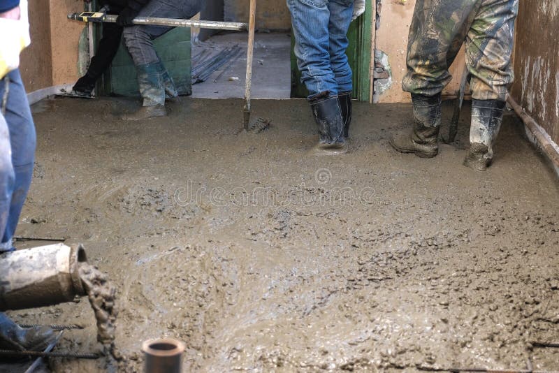 Pouring concrete slab stock image. Image of builder - 114580199