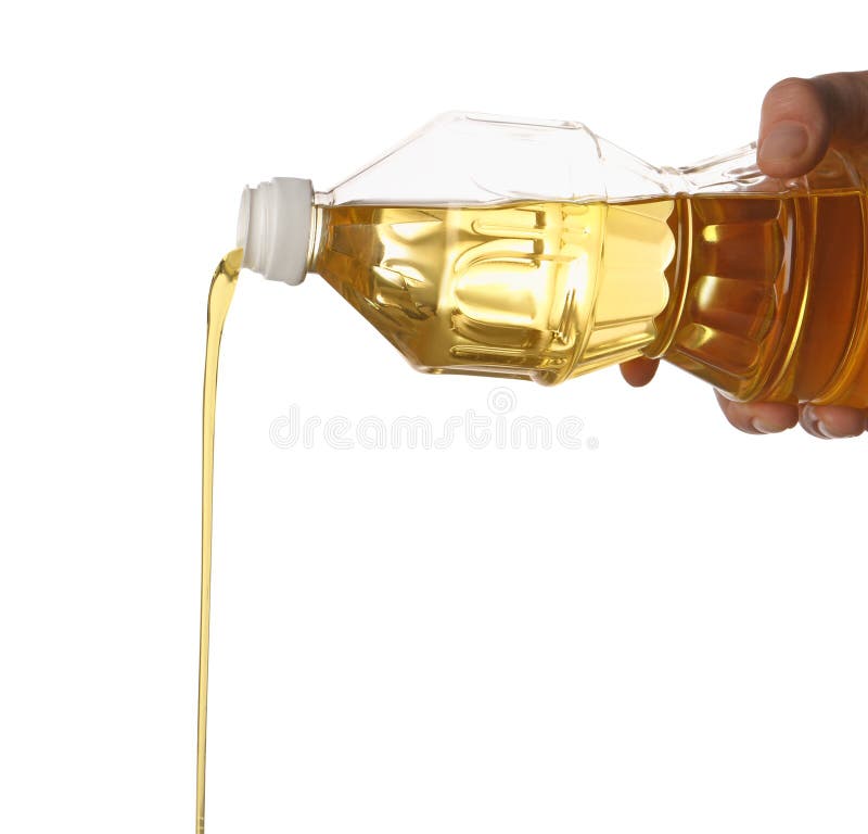 Pouring Cooking Oil from Bottle on White Background Stock Image - Image ...