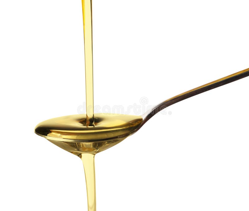 Pouring Cooking Oil into Spoon on White Background Stock Image - Image ...