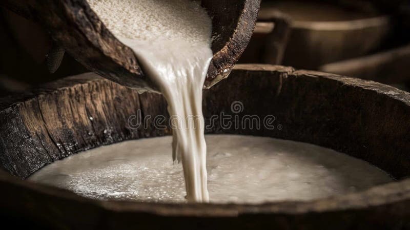 Pouring Creamy Liquid into Wooden Barrels Stock Illustration ...