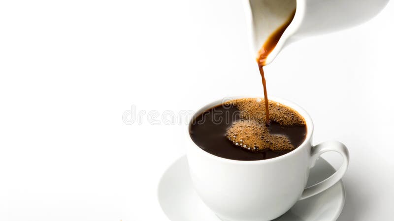 Pouring a Cup of Coffee Over White Background Stock Photo - Image of ...