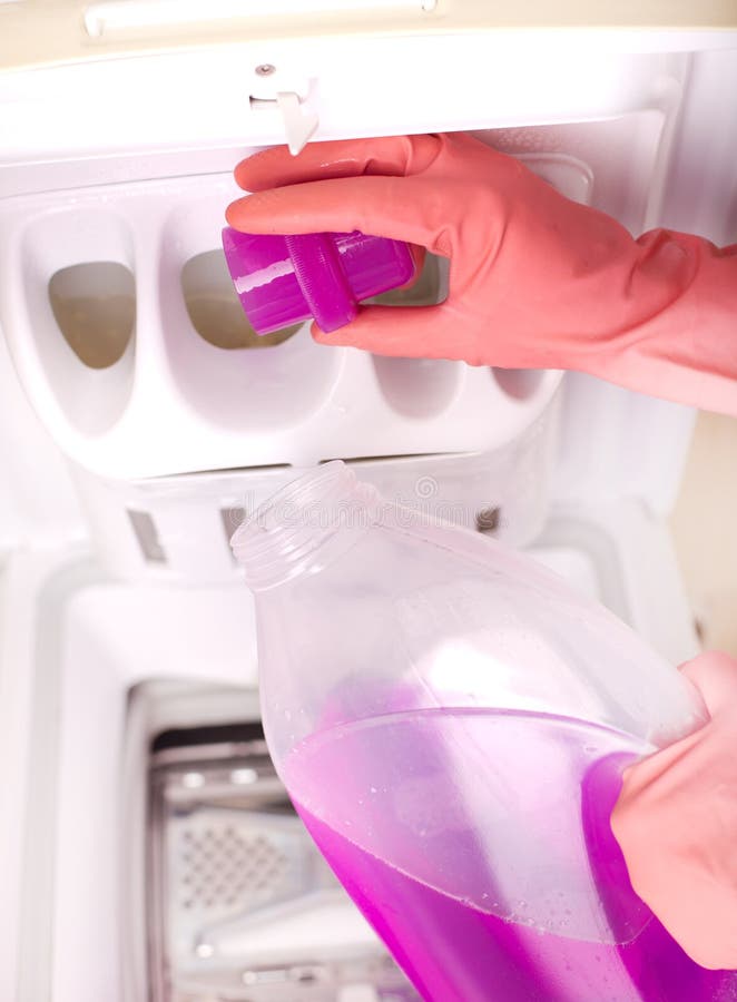 Pouring Detergent for Washing Machine Stock Photo - Image of chore ...