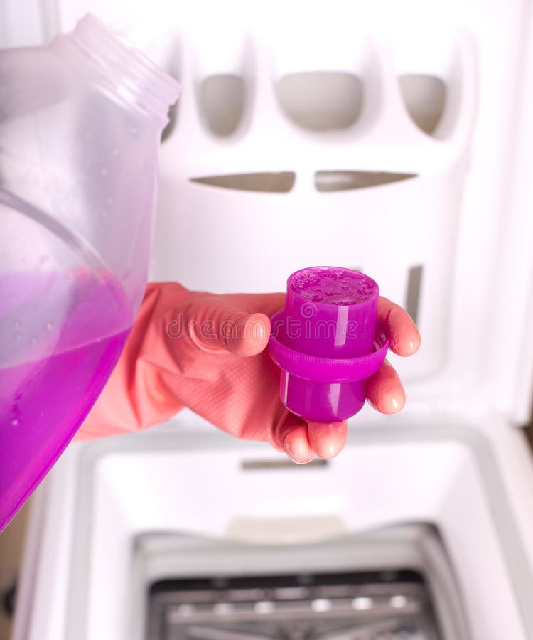 Pouring Detergent for Washing Machine Stock Photo - Image of chore ...
