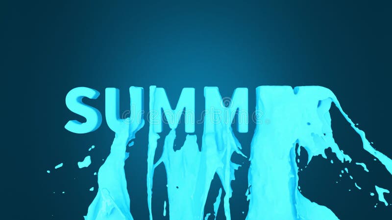 The Pouring Down Blue Liquid, Font Animation of Summer, 3d Rendering ...