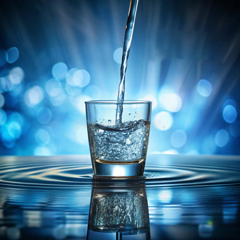 Pouring Drinking Water into Glass with Abstract Background Stock ...