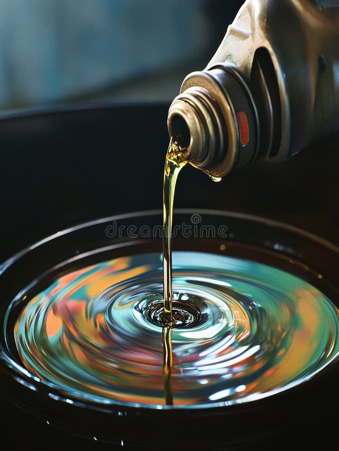 Pouring Engine Oil into a Black Container Creating Ripples of Fluid ...