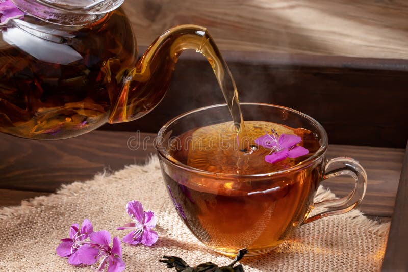 Pouring Fireweed Herbal Tea into a Transparent Cup Stock Image - Image ...