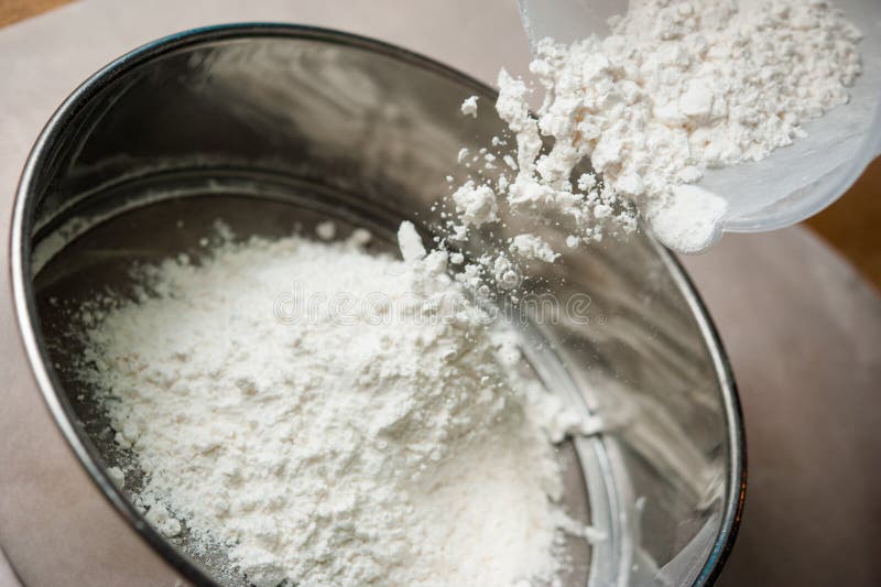 Pouring Flour Powder for Panning Stock Image - Image of prepare ...