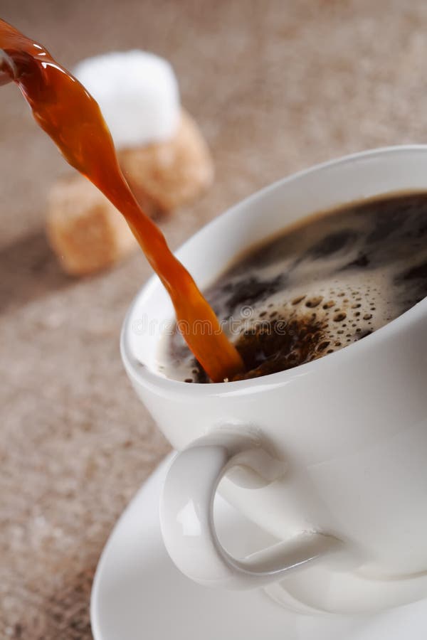 Pouring Fresh Brewed Coffee in White Cup Stock Photo - Image of cube ...
