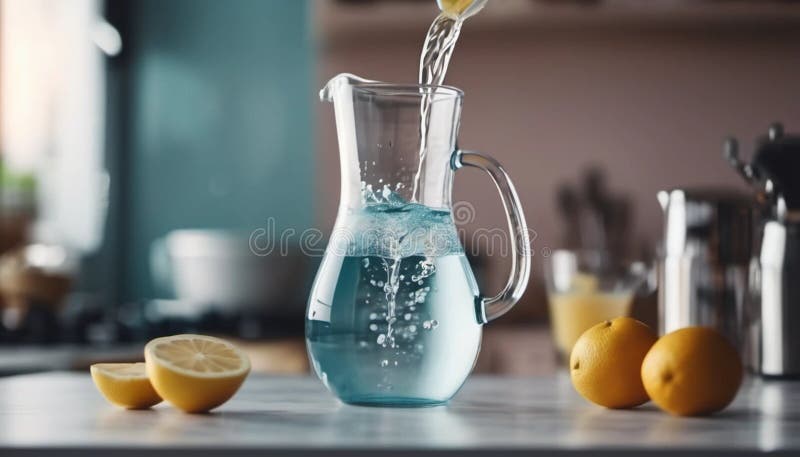 Pouring Fresh Water into the Transparent Jug. Stock Illustration ...