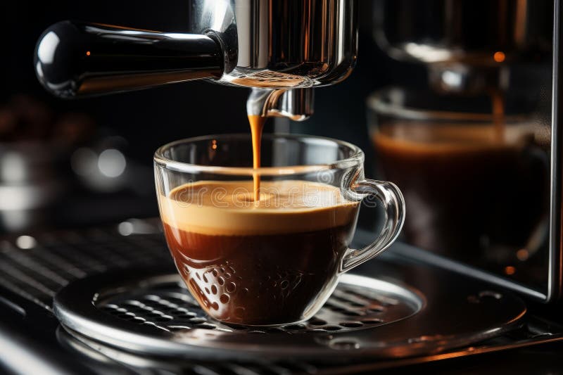 Pouring Freshly Brewed Coffee into Espresso Machine for Caffeine Boost ...