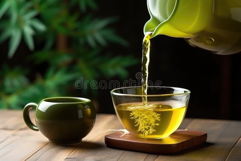 Pouring Green Tea from a Ceramic Teapot into a Cup Stock Image - Image ...