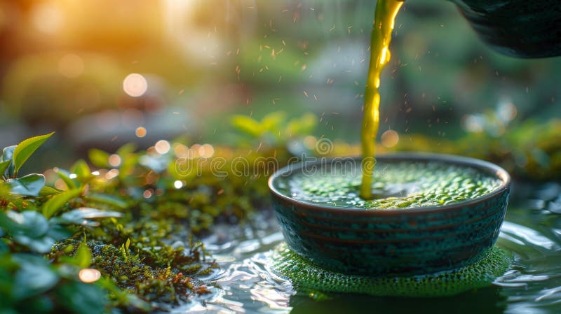 Pouring Green Tea in Nature - Generative Ai Stock Illustration ...
