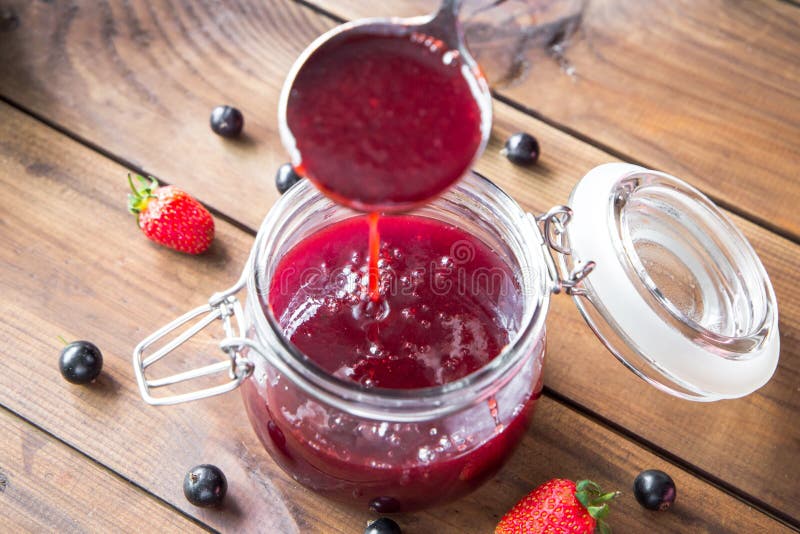 Pouring Homemade Berry Jam into a Jar Stock Image - Image of dessert ...