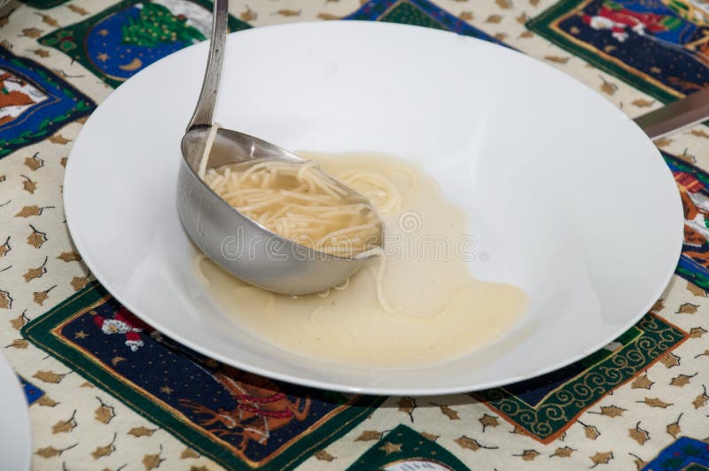 Pouring Homemade Soup in the Plate Stock Photo - Image of noodle ...