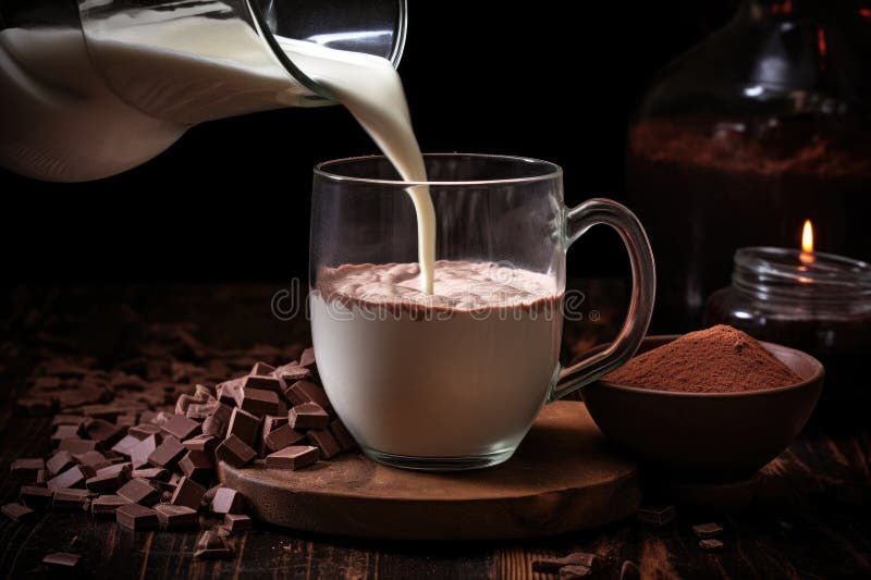 Pouring Hot Milk into Cocoa Powder Mixture Stock Illustration ...