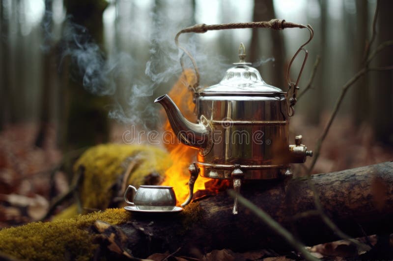 Pouring Hot Tea from a Camp Stove Teapot Stock Illustration ...