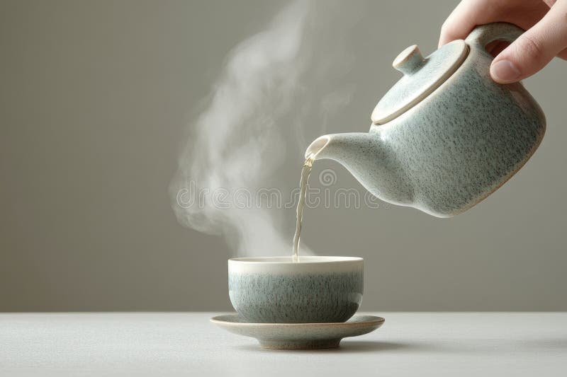 Pouring Hot Tea from Teapot into Cup with Steam Stock Image - Image of ...