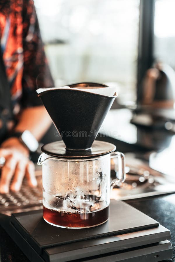 Pouring Hot Water for Dripping Coffee Stock Photo - Image of glass ...