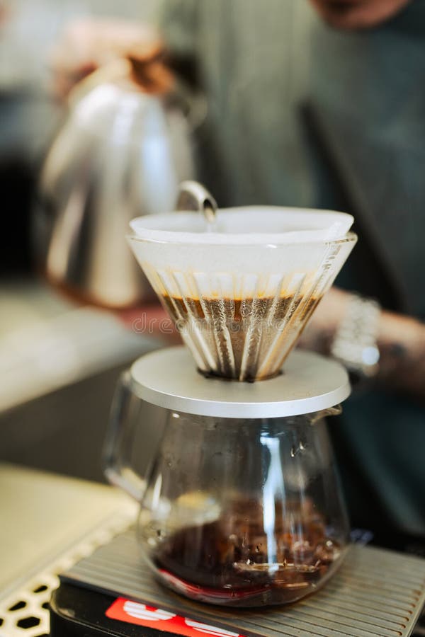 Pouring the Hot Water for Dripping the Coffee Stock Photo - Image of ...