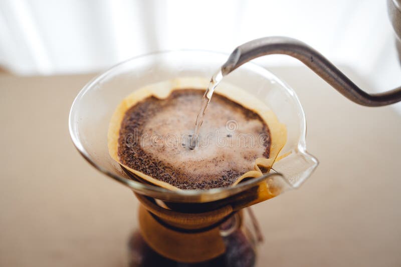 Pouring a Hot Water Over a Drip Coffee Stock Photo - Image of drink ...