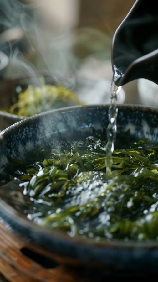 Pouring Hot Water Over Seaweed in a Bowl. Generative AI. Stock ...