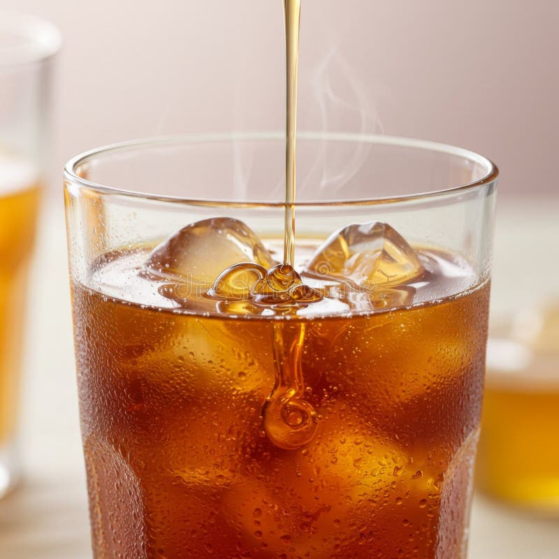 Pouring Iced Tea into Glass with Ice Cubes Stock Illustration ...