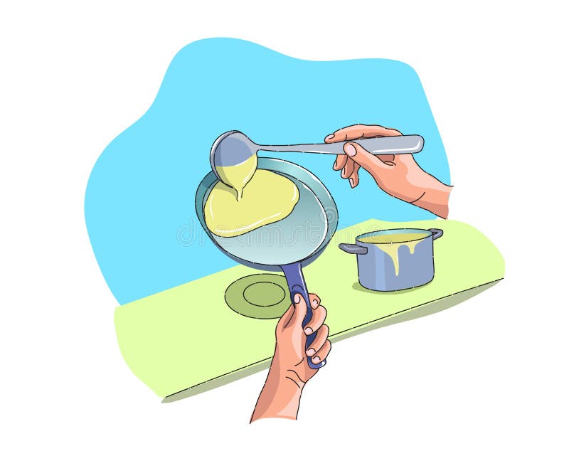 Batter Pouring on Frying Pan for Pancake Cooking Vector Illustration ...
