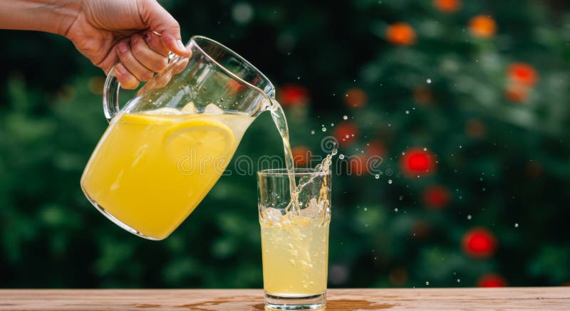 Pouring Lemonade into Glass Outdoors Stock Illustration - Illustration ...