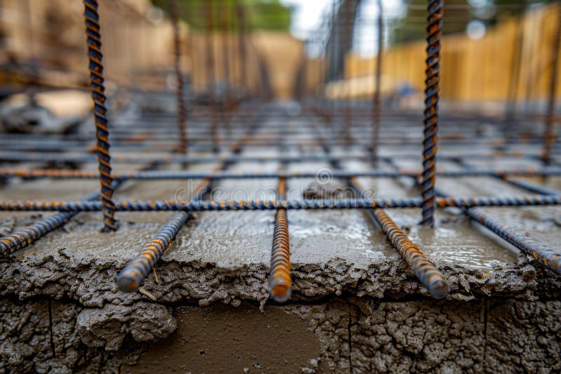 Pouring Liquid Concrete into Reinforcement at a Construction Site Stock ...