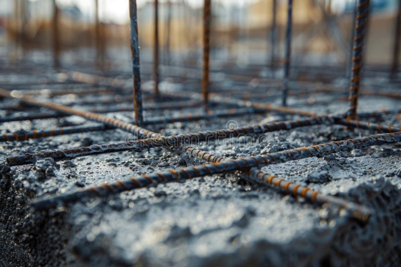 Pouring Liquid Concrete into Reinforcement at a Construction Site Stock ...