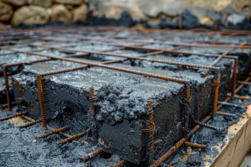Pouring Liquid Concrete into Reinforcement at a Construction Site Stock ...