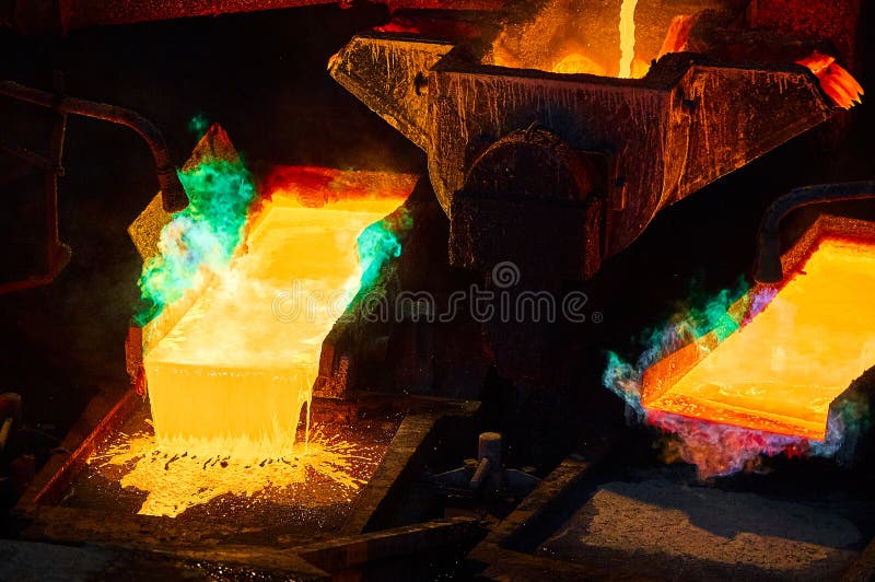 Pouring Liquid Copper Metal for Anodes into Form in Workshop Stock ...