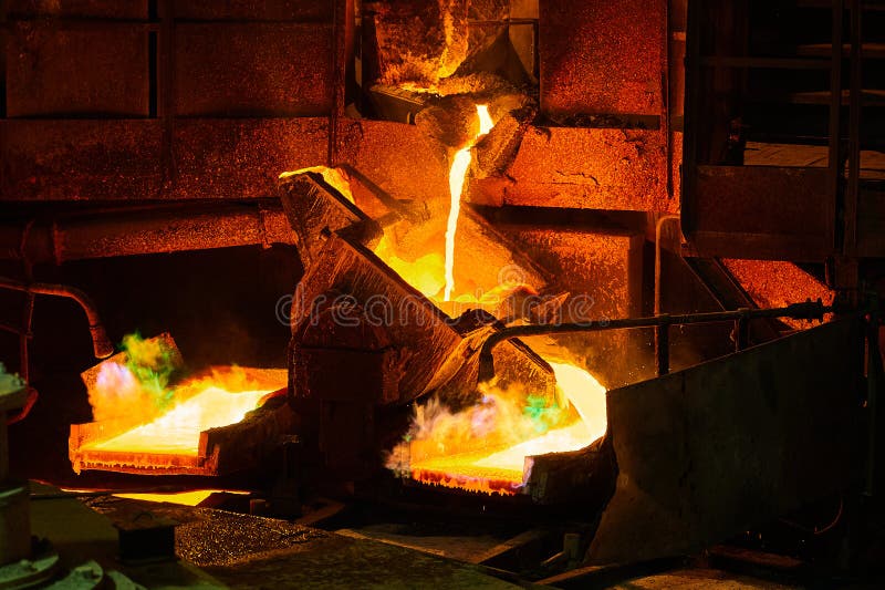 Pouring Liquid Copper Metal for Anodes into Form in Workshop Stock ...