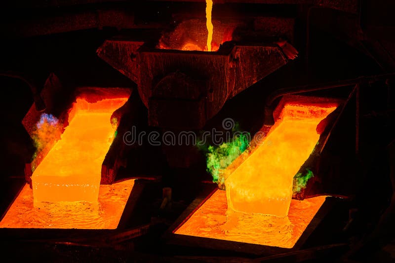 Pouring Liquid Copper Metal for Anodes into Form in Workshop Stock ...