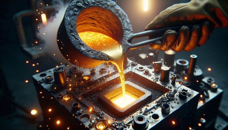 Pouring Liquid Gold into Graphite Casting Form from Furnace Stock ...