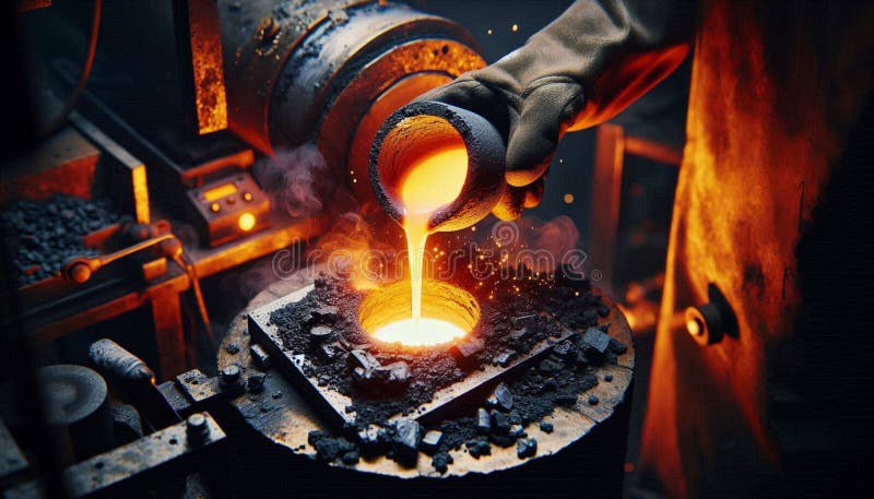 Pouring Liquid Gold into Graphite Casting Form from Furnace Stock ...