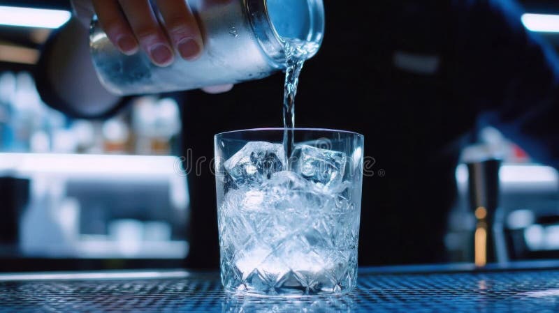 Pouring Liquid into Icy Glass, Refreshing Drink Stock Illustration ...