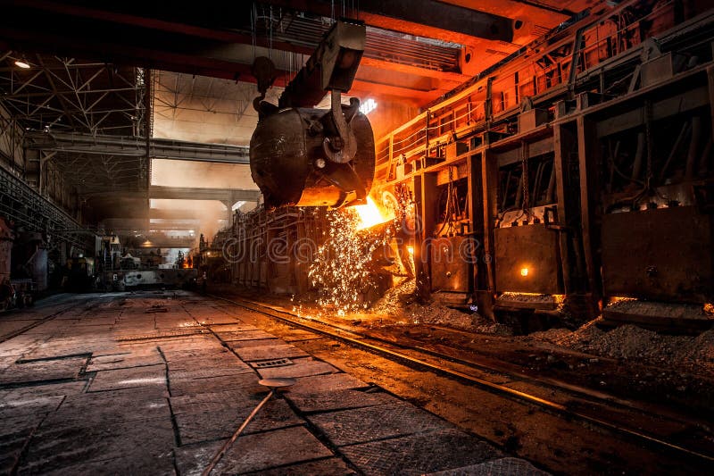 Pouring of Liquid Metal in Open-hearth Furnace Stock Image - Image of ...