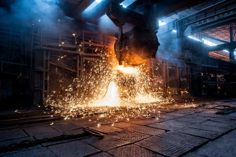 Pouring of Liquid Metal in Open-hearth Furnace Stock Photo - Image of ...