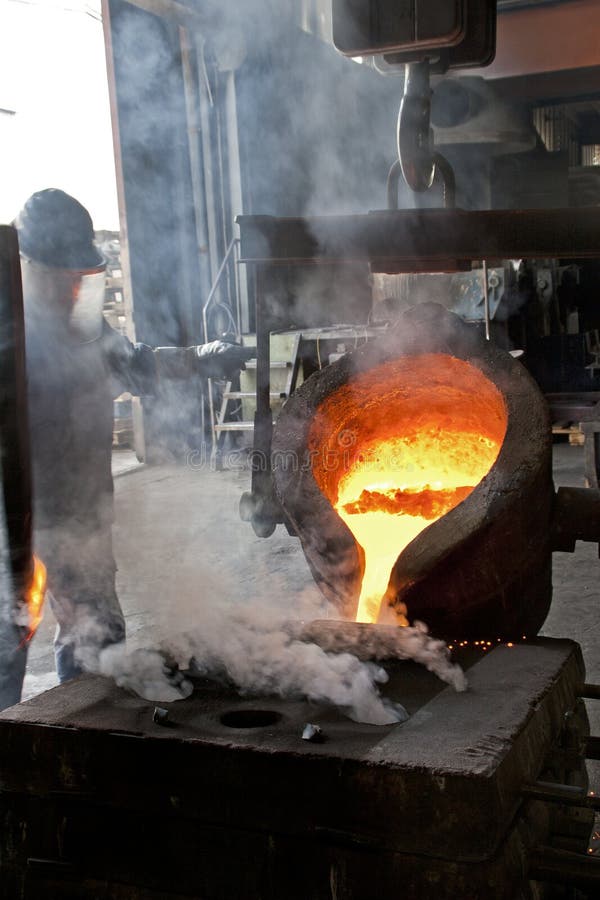 Pouring of Liquid Metal in a Open Workshop Editorial Stock Photo ...