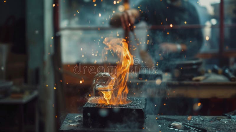 Pouring Melted Glass into Graphite Mold in Workshop Stock Photo - Image ...