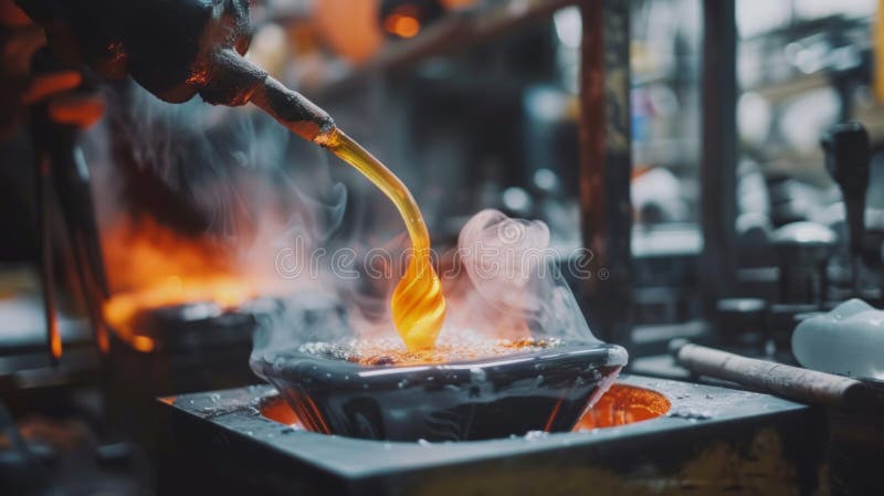 Pouring Melted Glass into Graphite Mold in Workshop Stock Photo - Image ...