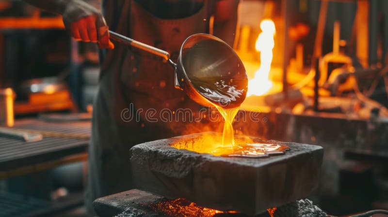 Pouring Melted Glass into Graphite Mold in Workshop Stock Photo - Image ...