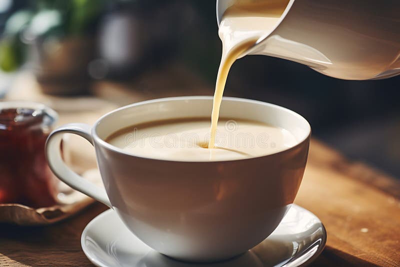 Pouring Milk into a Cup of Cappuccino in Cafe Stock Illustration ...