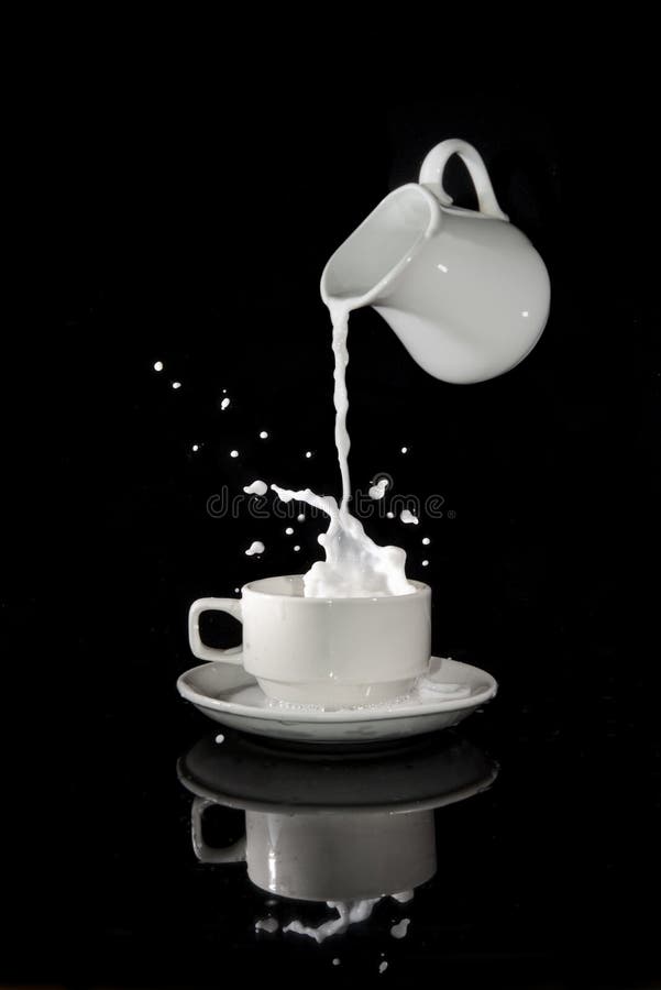 Pouring Milk into the Cup with Splash All Around on Black - Balance ...