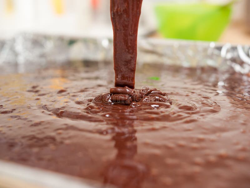 Pouring Mixture of Chocolate Eggs and Flour Stock Image - Image of cook ...