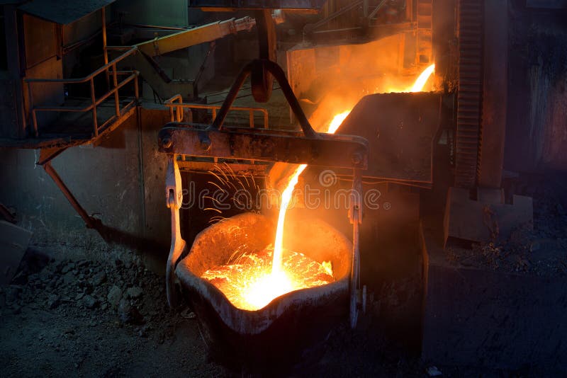 Pouring Molten Copper for Anodes into Form on Casting Wheel Stock Photo ...