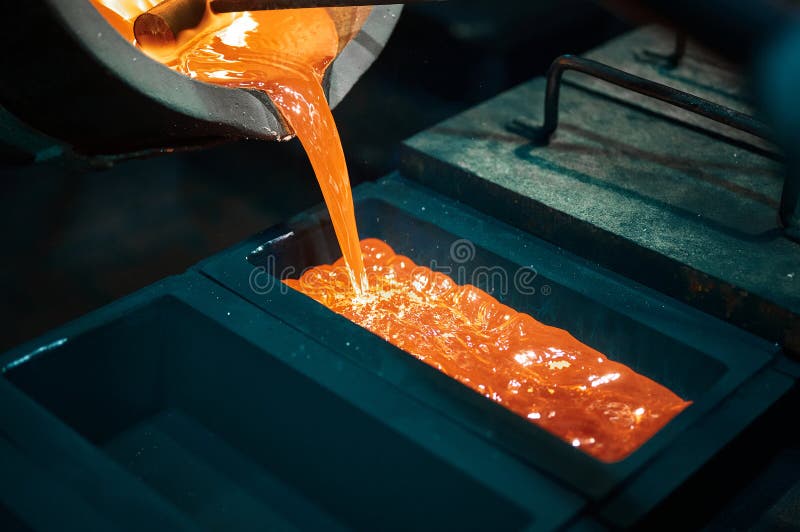Pouring Molten Copper for Anodes into Form on Casting Wheel Stock Photo ...