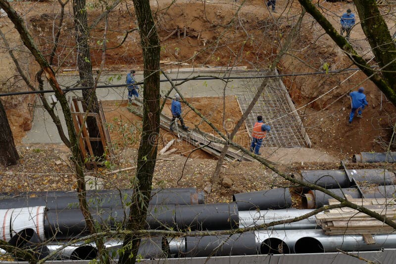 Pouring a Monolithic Base for Underground Communications Stock Photo ...